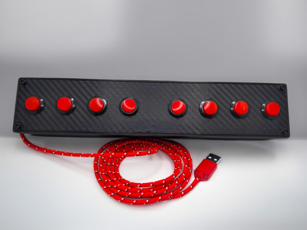 Sim Racing Button Box - 8 Red Buttons Long Design - Geezer 3D